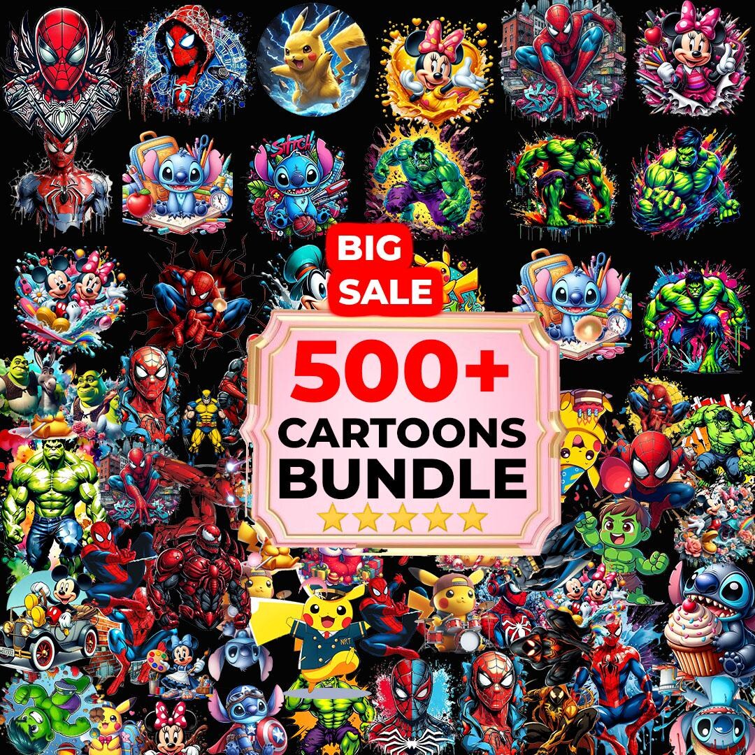 500+ Mega Bundle Png, Cartoon Svg Bundle, Cartoons Png, Dtf Designs,20 ...