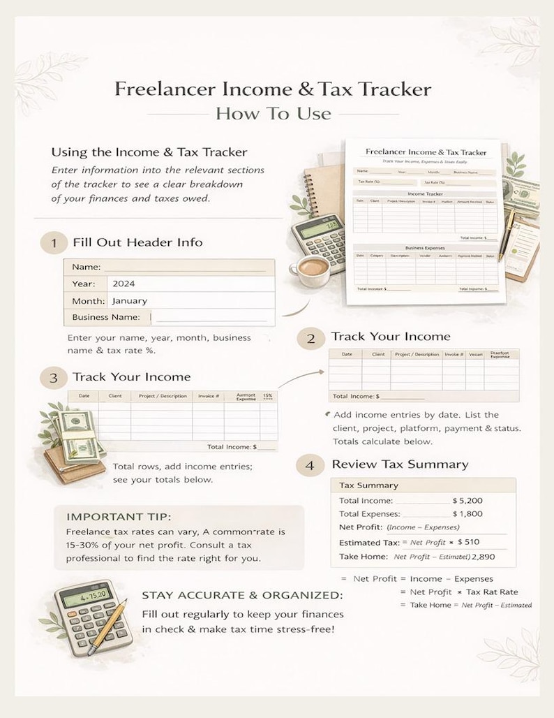Freelancer Income & Expense Tracker Printable | Self Employed Tax ...