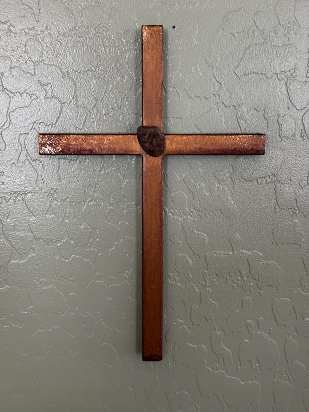 Handmade Rustic Steel Cross With Natural Stone | Unique Christian Gift ...