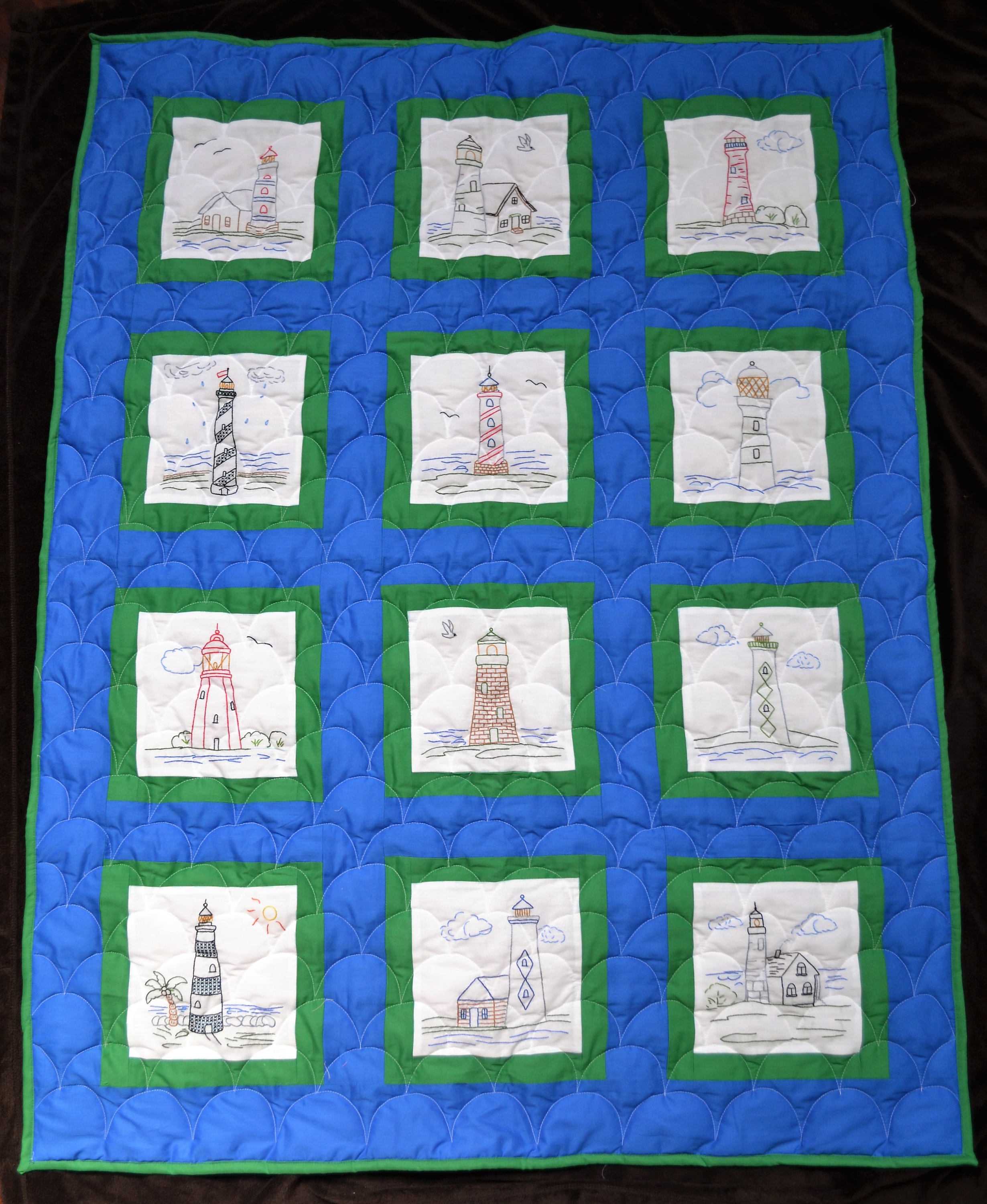 Lighthouse Embroidered Quilt - FINISHED - Ready to Ship - Etsy