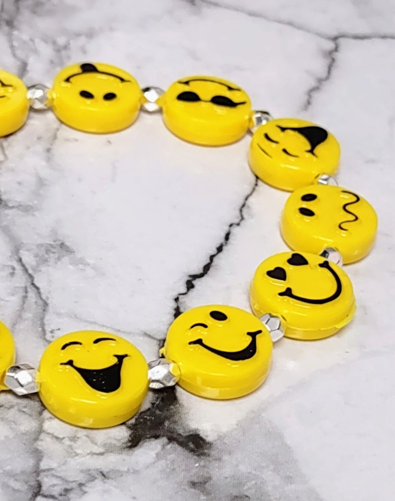 Smiley Face Bracelet | Yellow Expression Beads, Silver Accents - Etsy