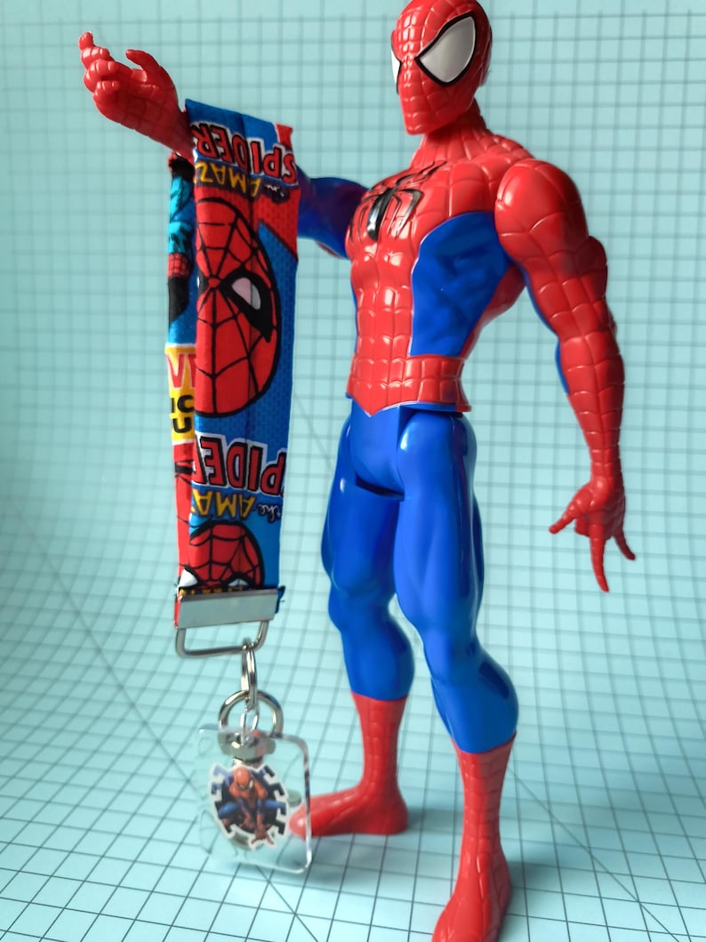 Spiderman Fabric Wristlet Key Fob | Silver-tone Lobster Clasp Keychain ...