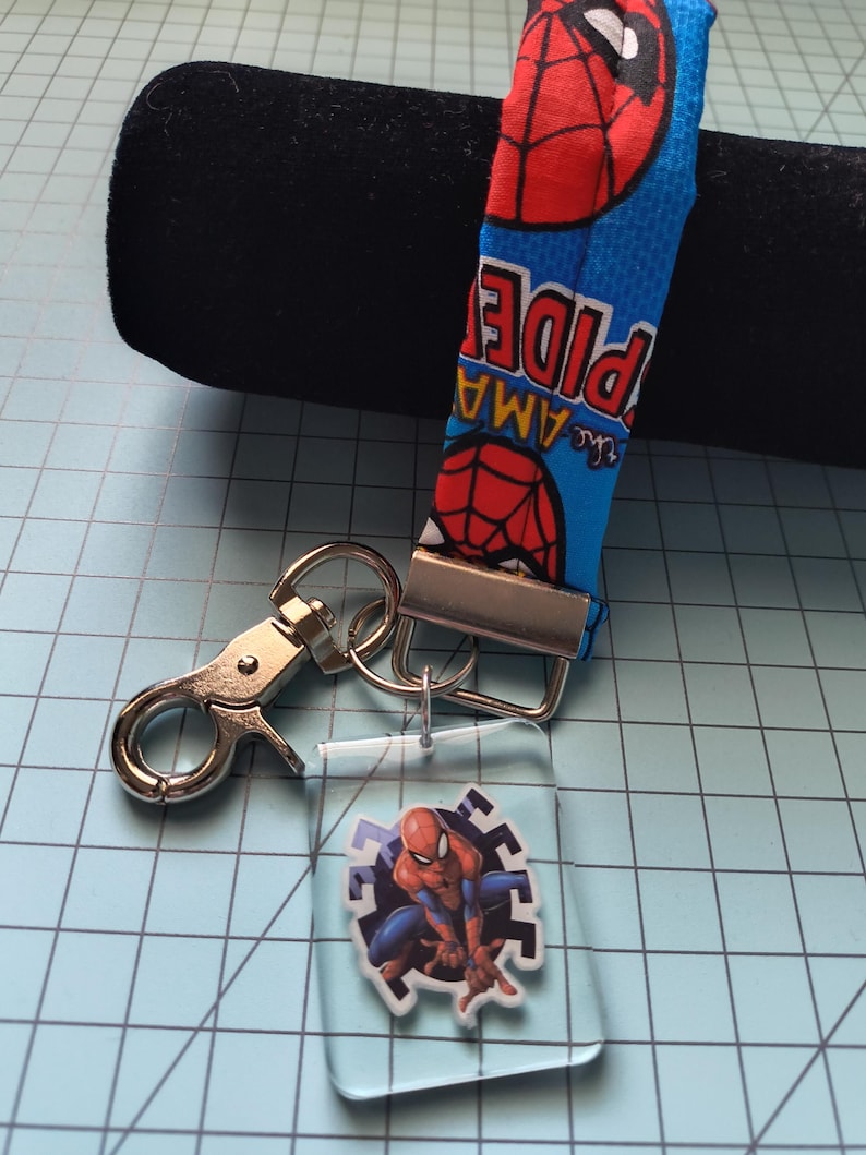 Spiderman Fabric Wristlet Key Fob | Silver-tone Lobster Clasp Keychain ...