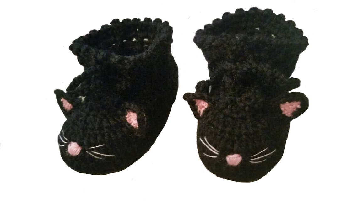Black Cat Baby Booties Shoes Crochet Cat Baby Booties Black - Etsy