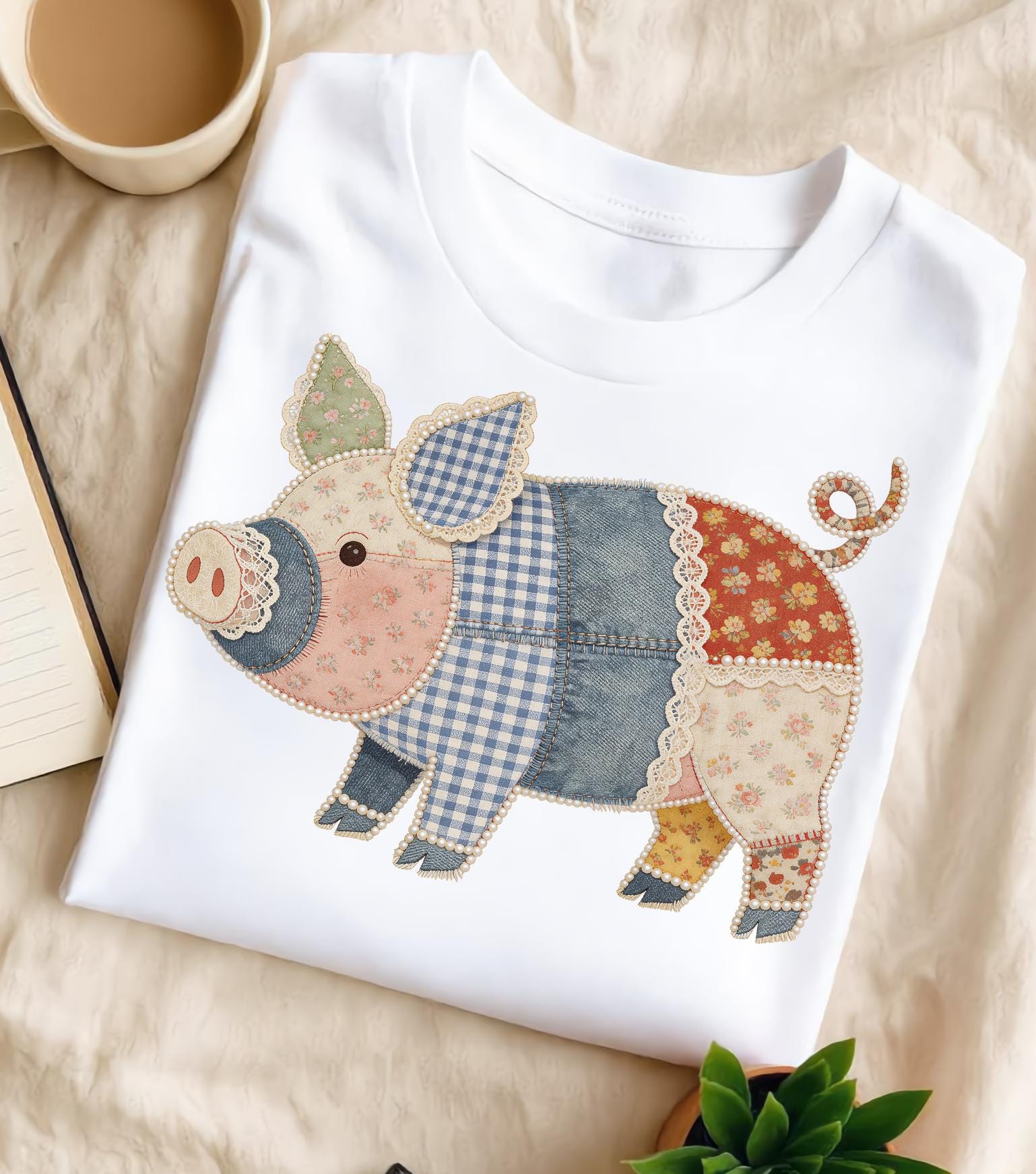 Vintage Patchwork Pig PNG | Cottagecore Quilt Farm Animal Clipart With ...