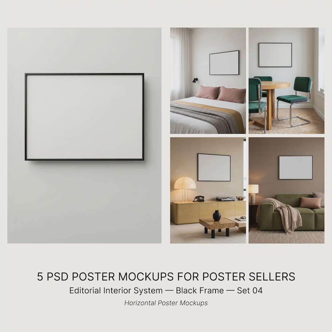 5 Horizontal Poster Mockups Bundle, PSD Frame Mockups for Poster ...