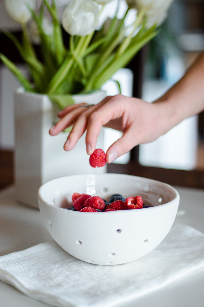 Porcelain Berry Bowl Colander White Ceramic Berry Bowl | Etsy