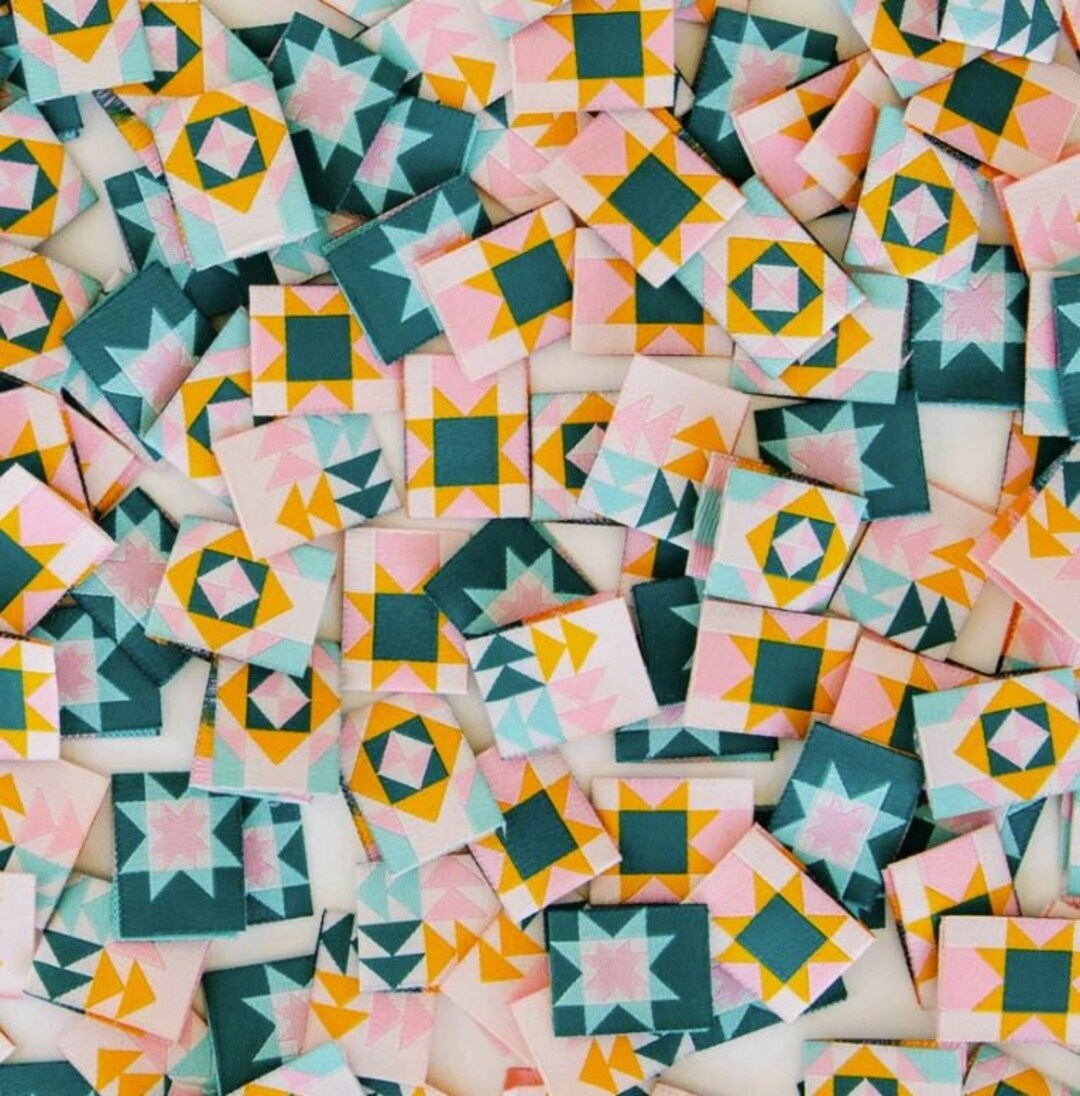 LABELS Sarah Hearts Quilt Block Multi Organic Cotton Sewing Label Tags ...