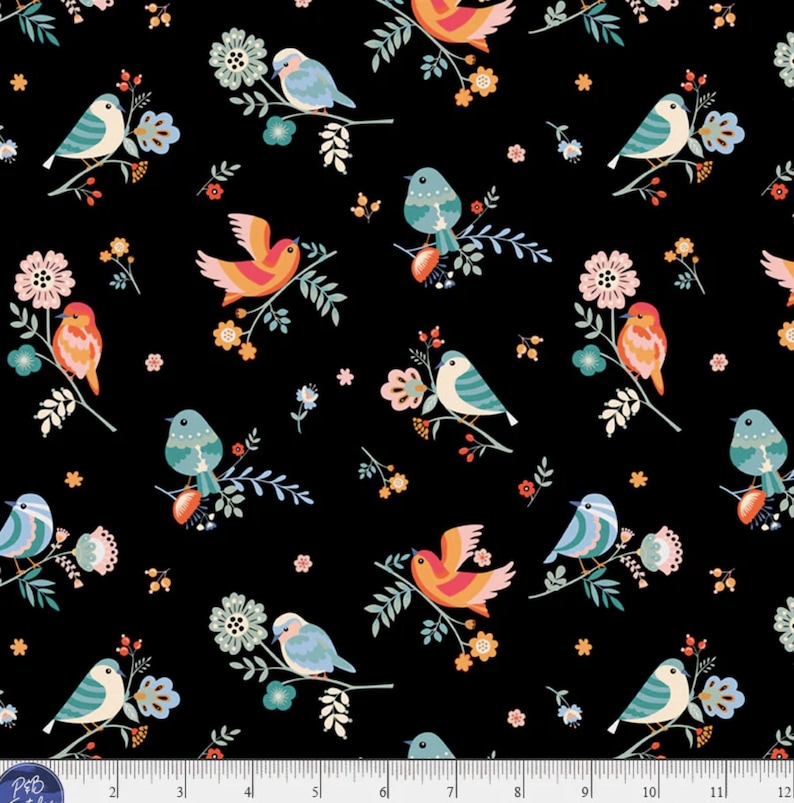 P&B Textiles BIRDSONG Tossed Birds and Flowers - Etsy