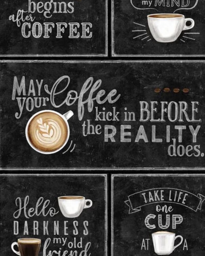 Northcott Cafe Culture Coffee Blocks Panel Black/multi - Etsy