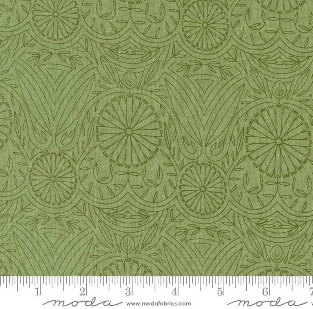 Moda IMAGINARY FLOWERS by Gingiber Flower Lines Damask Sage - Etsy