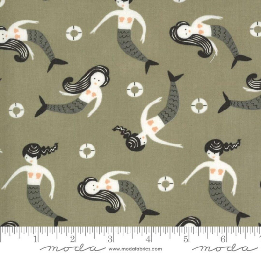 FAT QUARTER Moda Fish Tales by Annie Brady Mermaids Fog - Etsy