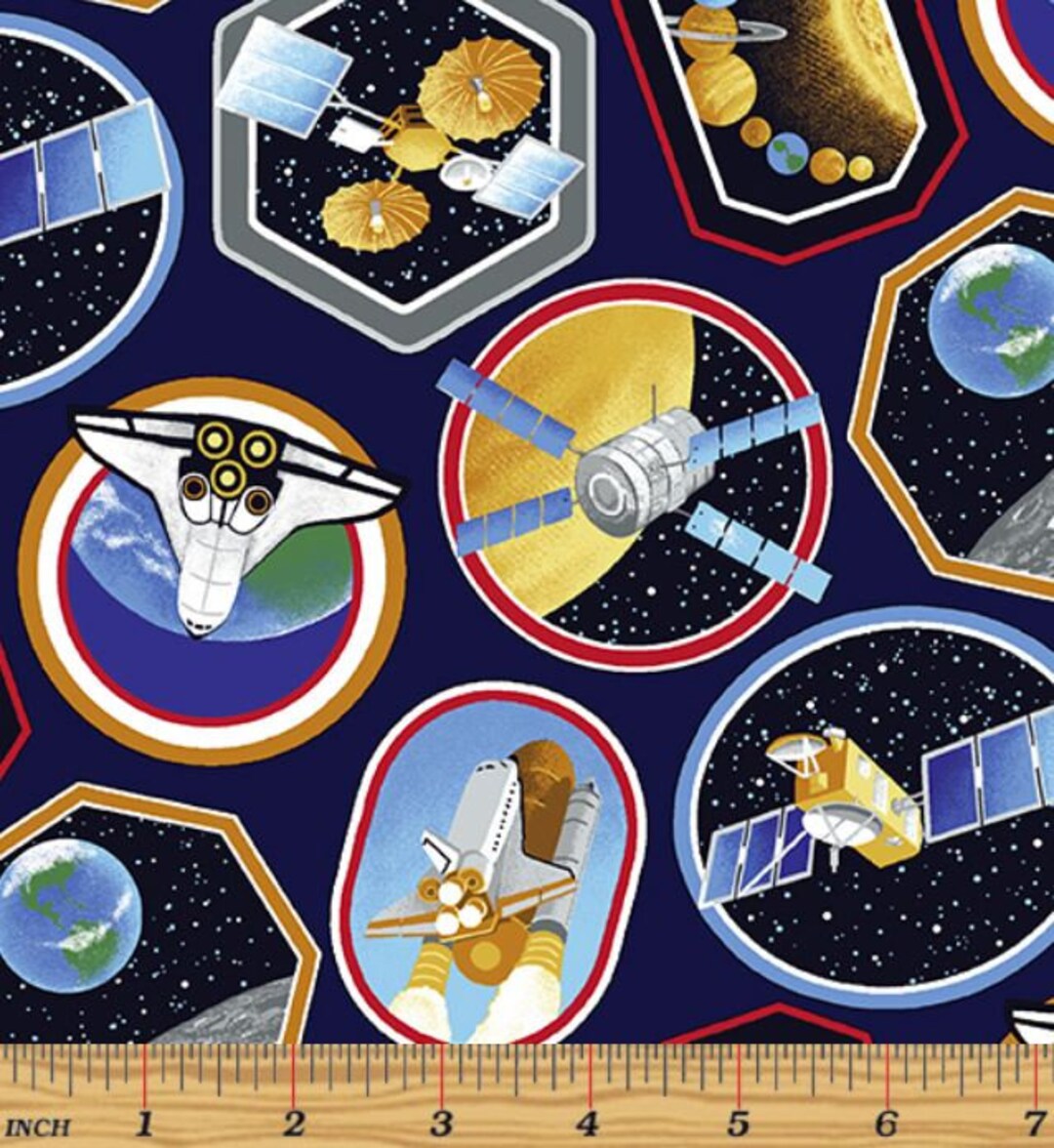 Benartex SPACE RACE WIDE Space Decals Dark Blue - Etsy
