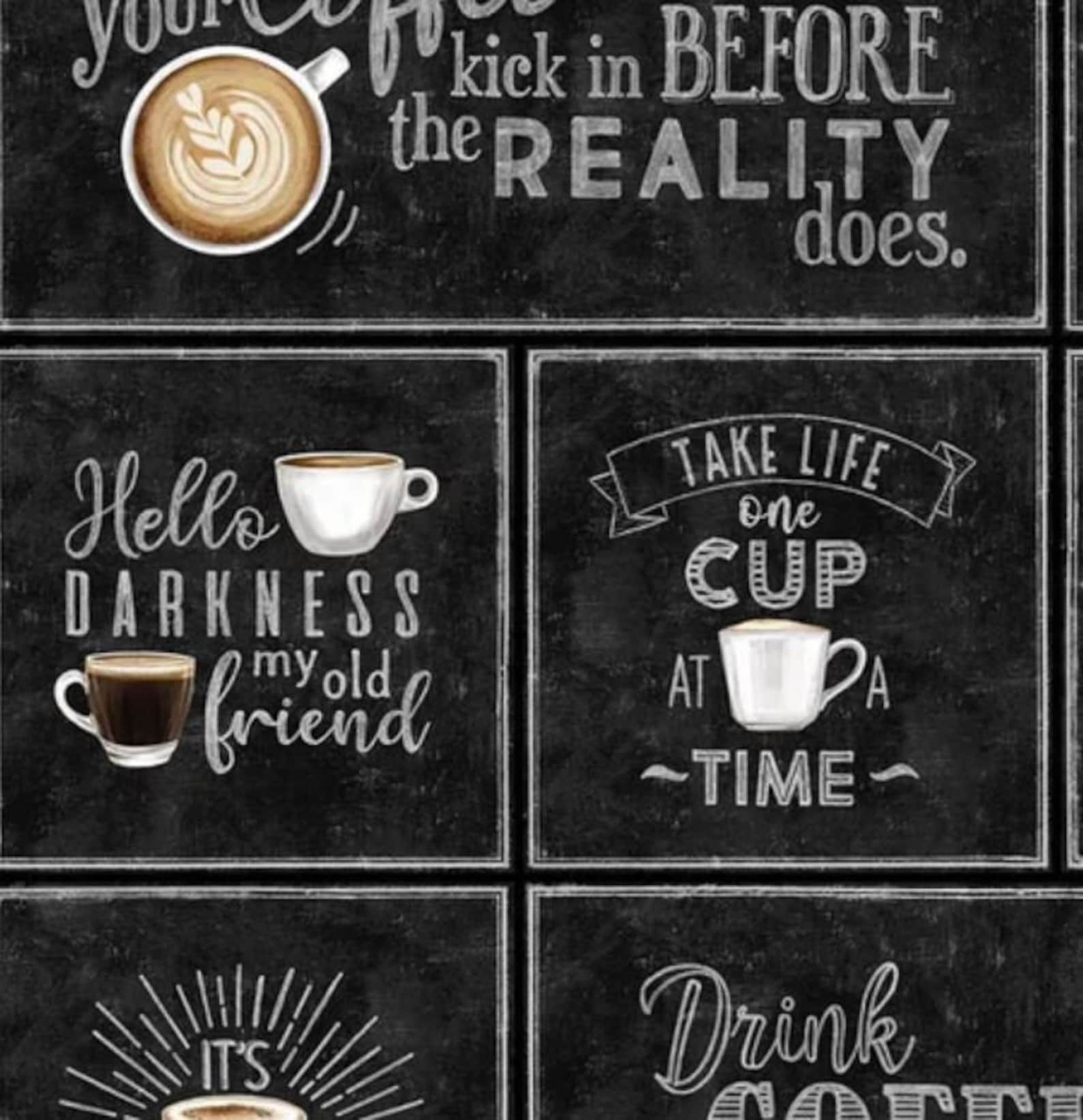 Northcott Cafe Culture Coffee Blocks Panel Black/multi - Etsy