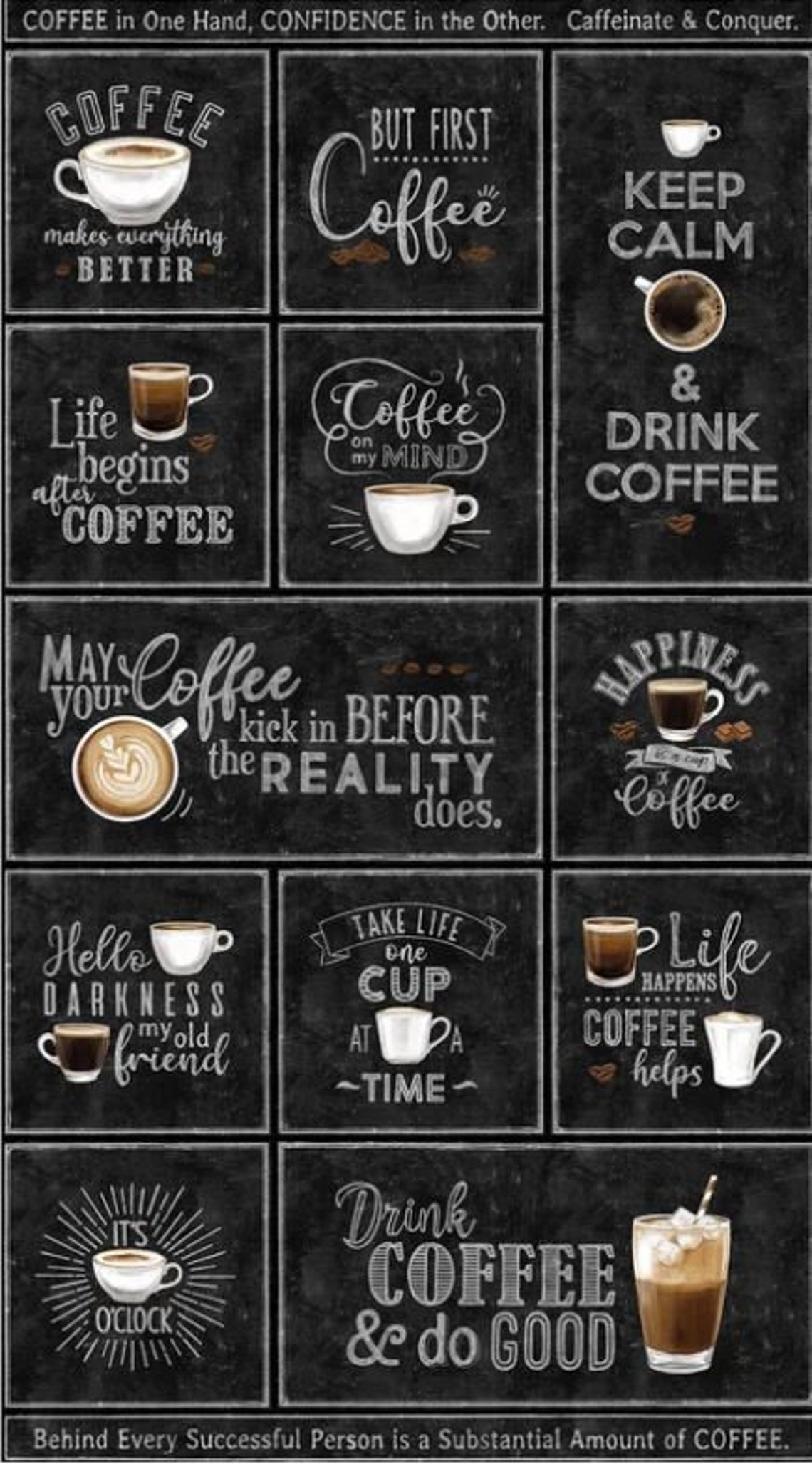 Northcott Cafe Culture Coffee Blocks Panel Black/multi - Etsy