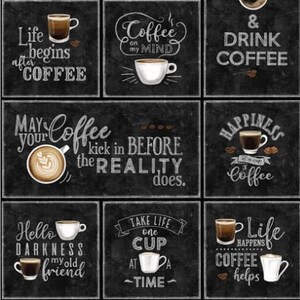 Northcott Cafe Culture Coffee Blocks Panel Black/multi - Etsy