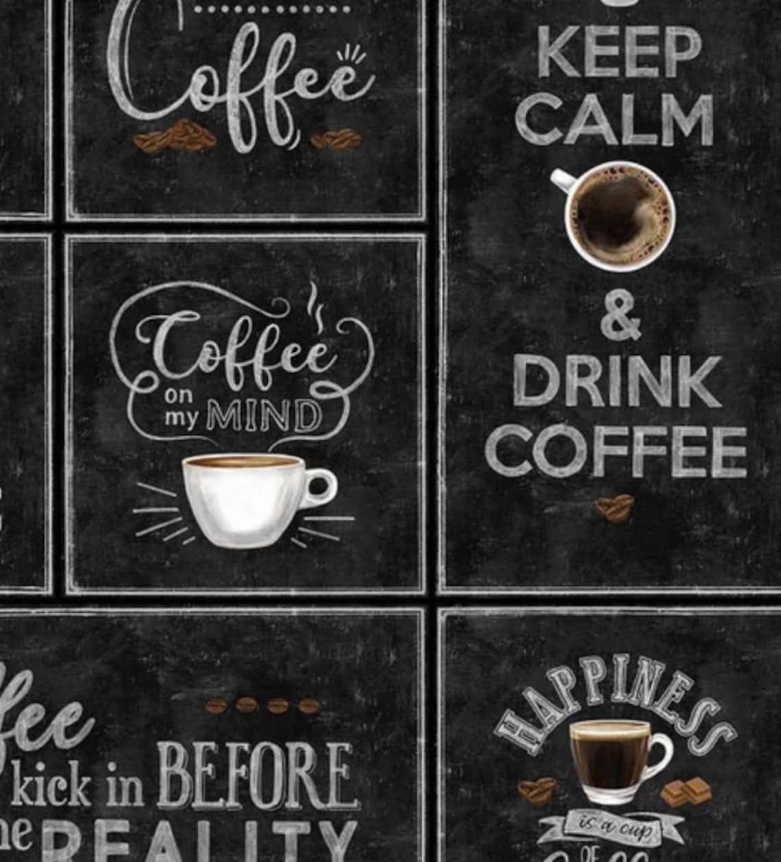 Northcott Cafe Culture Coffee Blocks Panel Black/multi - Etsy