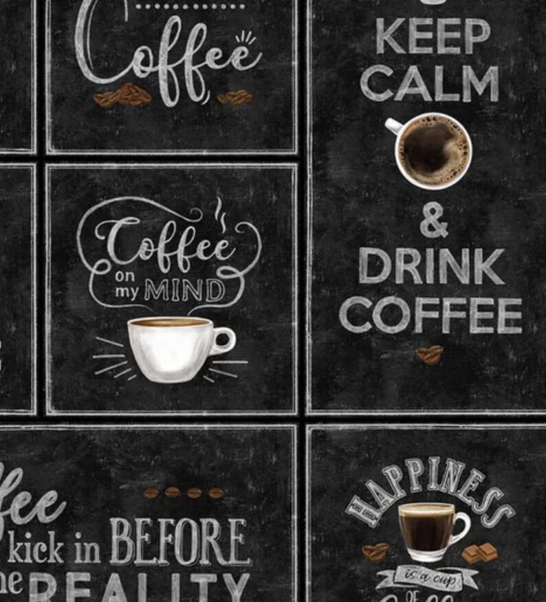 Northcott Cafe Culture Coffee Blocks Panel Black/multi - Etsy