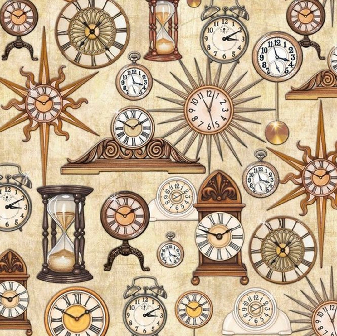 Quilting Treasures TIMELESS by Dan Morris Ecru Clocks - Etsy