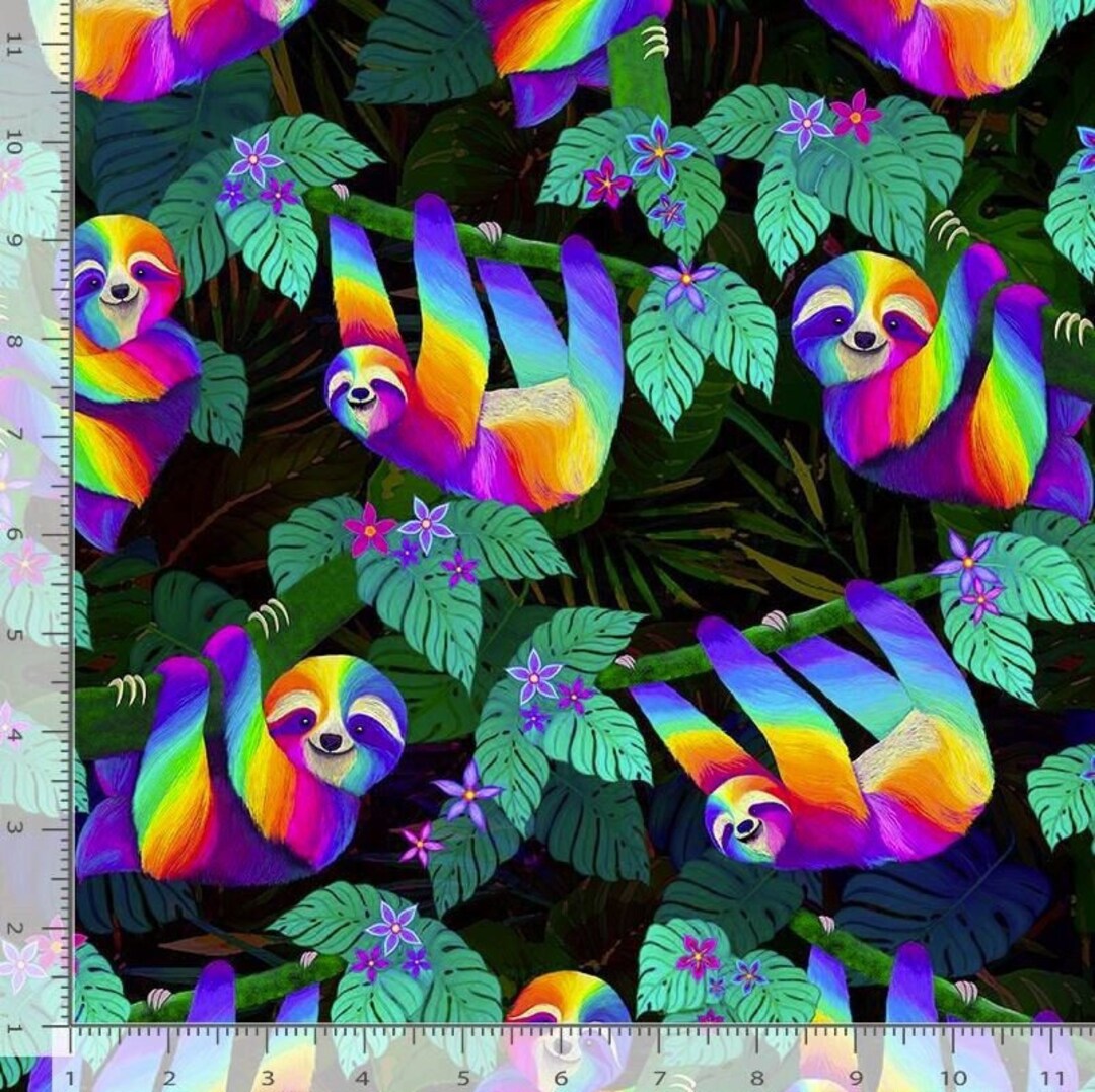 FAT QUARTER Timeless Treasures Slow & Steady Sloth on Tree Branches ...