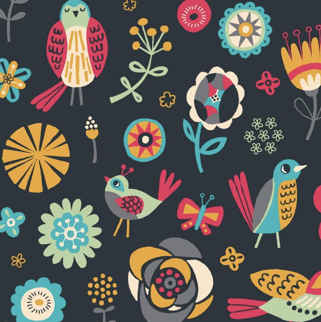 SALE Eugene Textiles Emma & Mila Birds and Flowers - Etsy