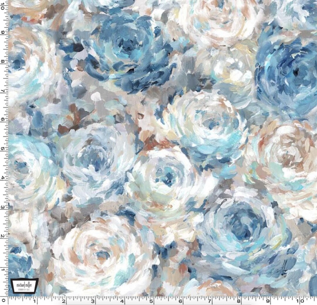 REMNANT Michael Miller A PAINTER'S PALETTE Royal Roses Blue - Etsy