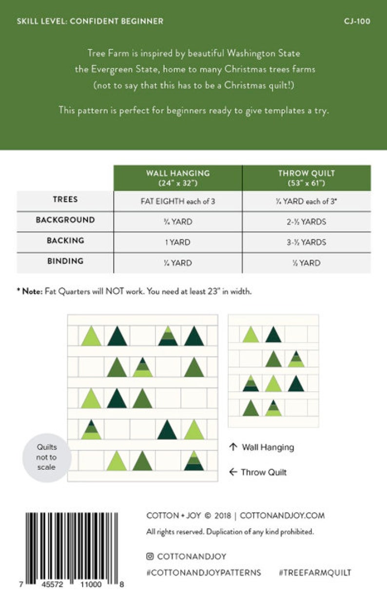 Cotton Joy Tree Farm Quilt Pattern PAPER - Etsy