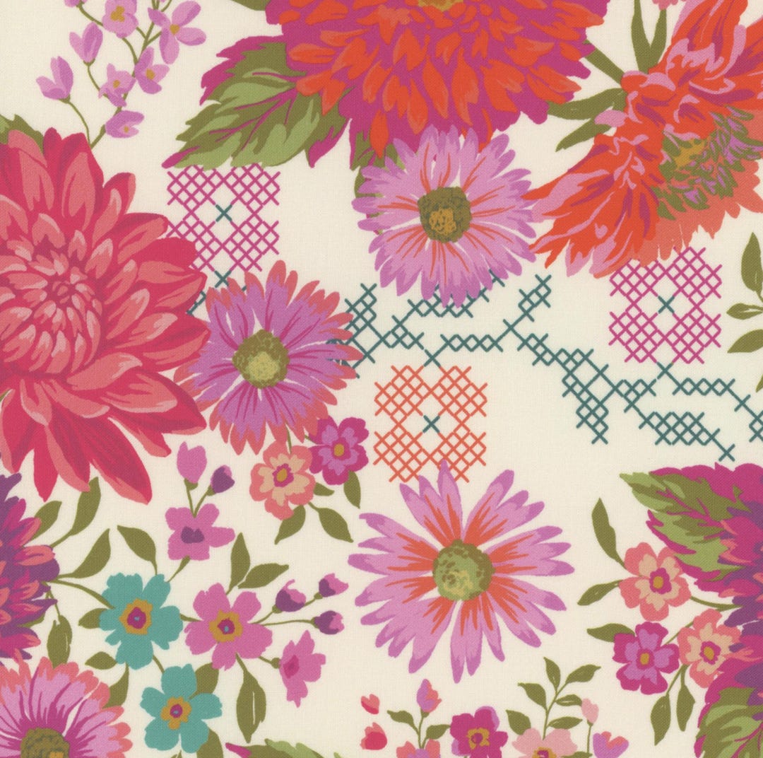 Moda PARLOR by Crystal Manning Happy Blooms Florals Cream - Etsy