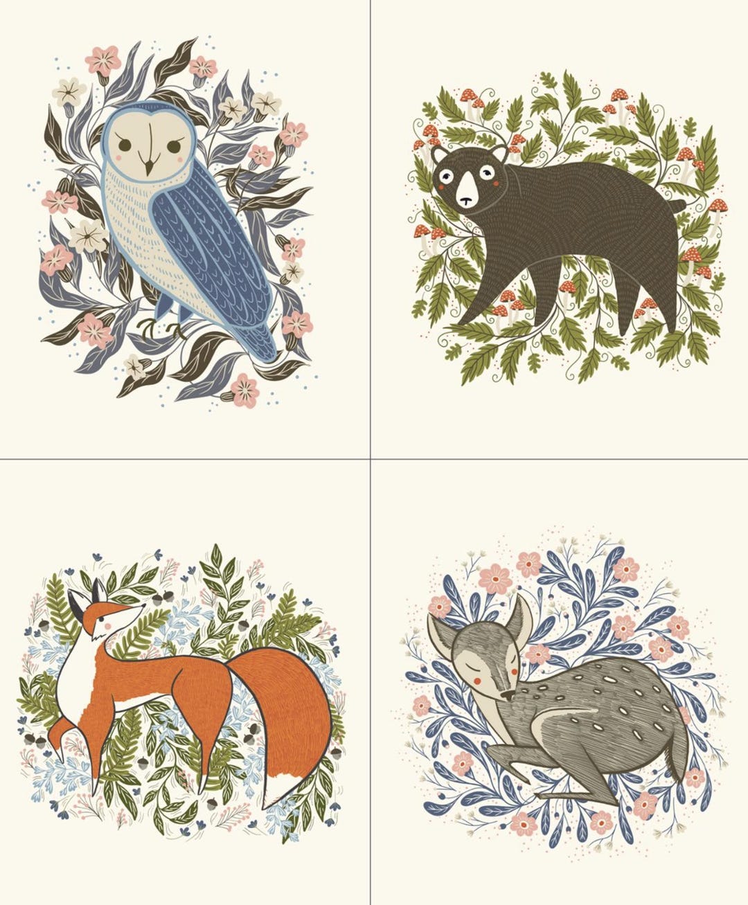 Moda WOODLAND WONDER by Gingiber Floral Animal PANEL Cloud - Etsy