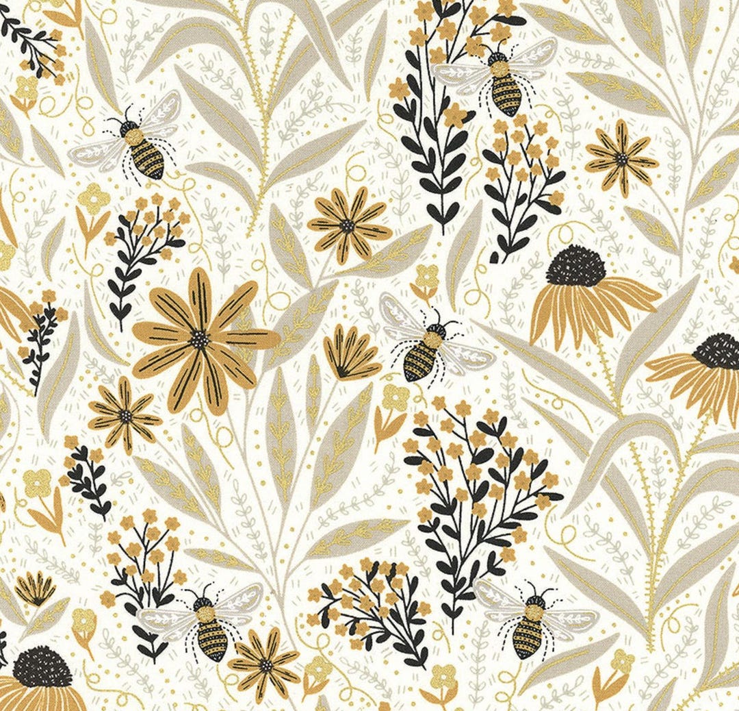 Moda BEE GARDEN by Gingiber Floral Bees Porcelain (METALLIC) - Etsy
