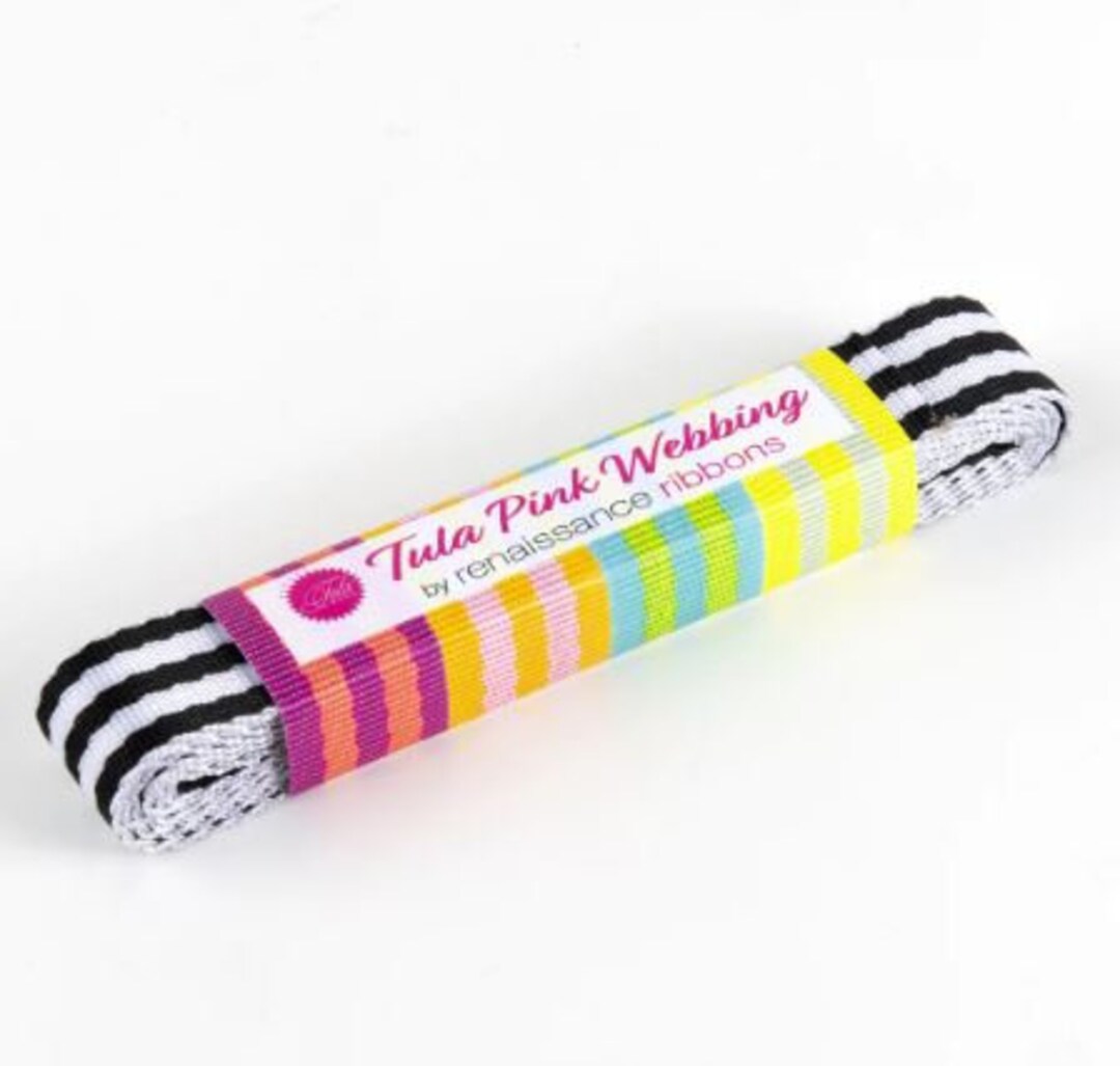 TULA PINK Webbing by Renaissance Ribbons 2 Yard Packaged Black and ...