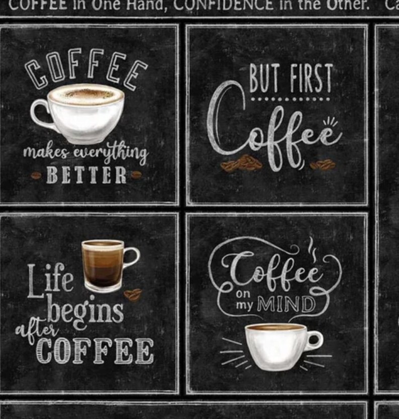 Northcott Cafe Culture Coffee Blocks Panel Black/multi - Etsy