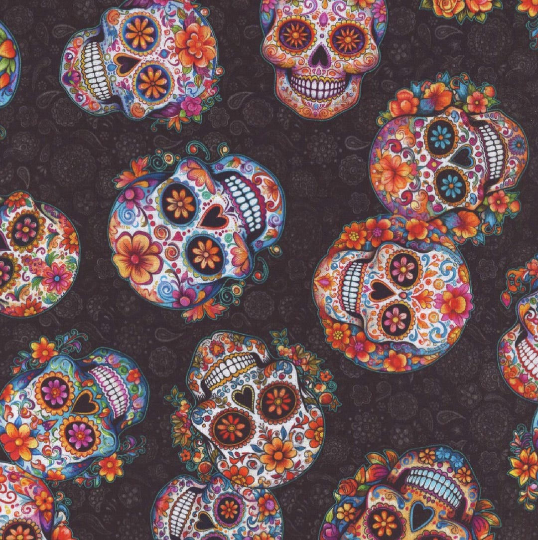 Quilting Treasures SKULLDUGGERY Sugar Skull Toss Charcoal - Etsy