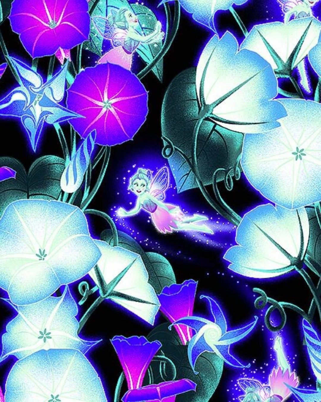 Henry Glass MAGIC MOON GARDEN Moonflowers Black/multi - Etsy