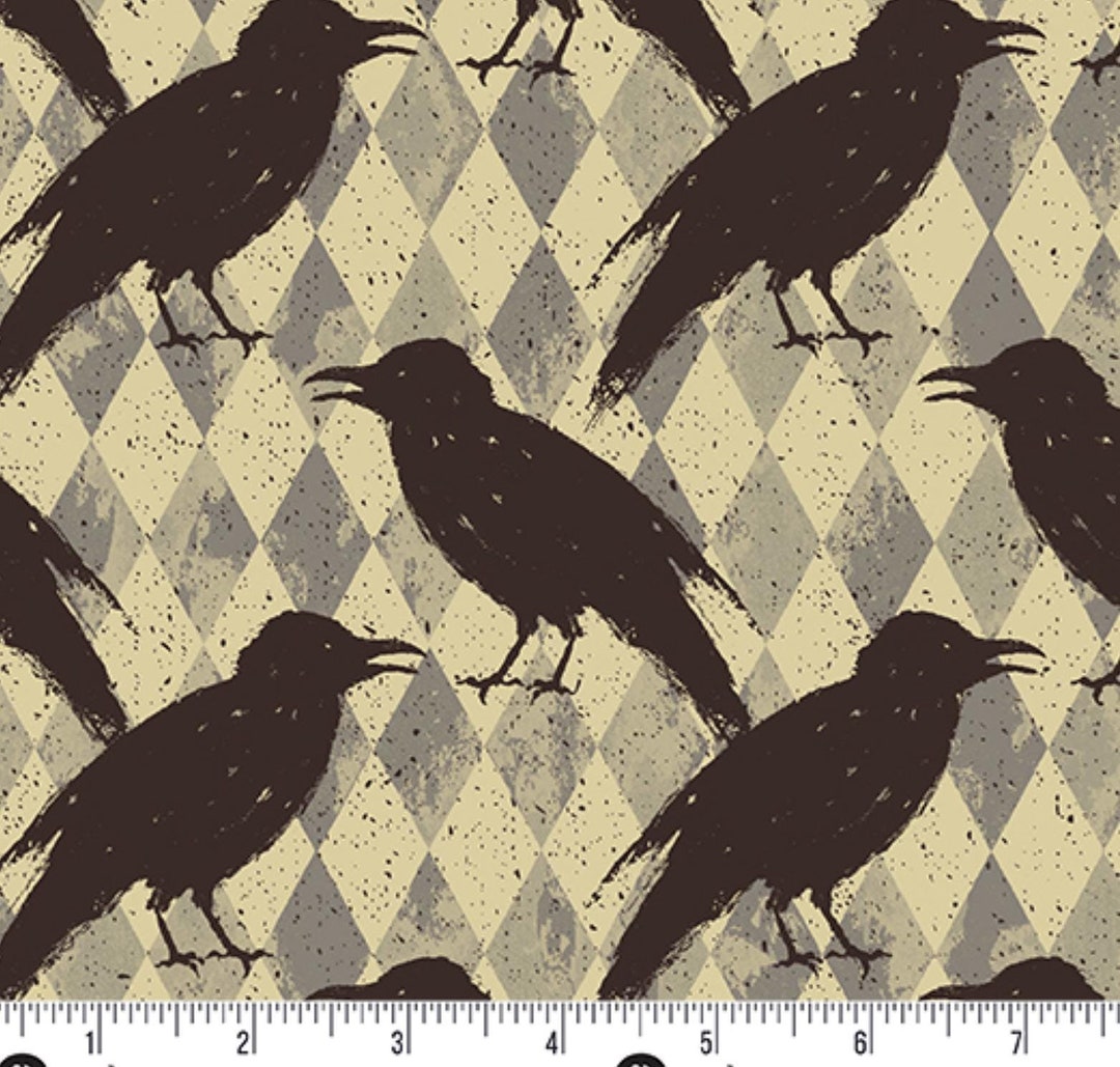 Andover NEVERMORE Crow Harlequin Cream - Etsy