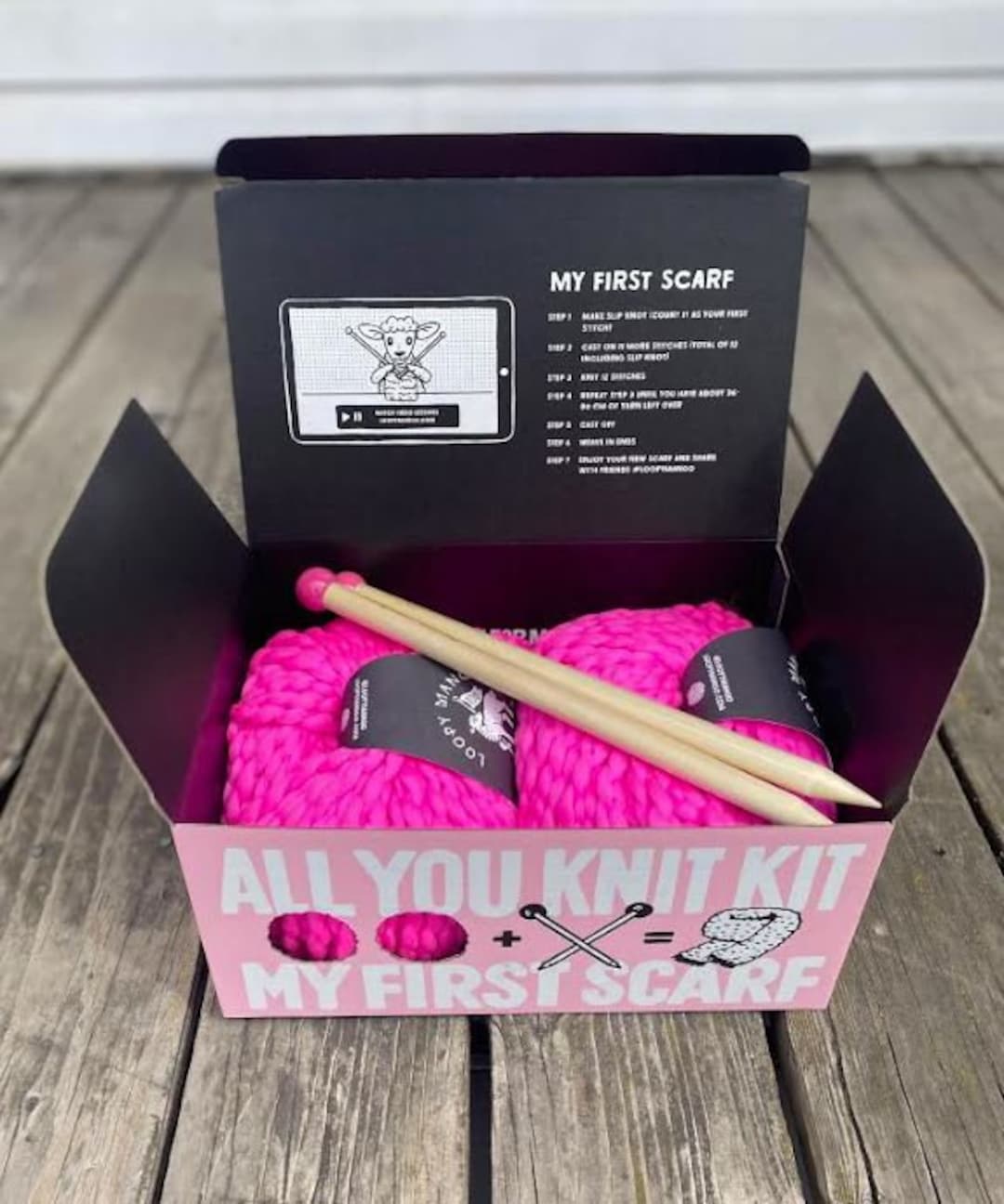 KIT LOOPY MANGO All You Knit Kit My First Scarf Spicy Hot Pink - Etsy