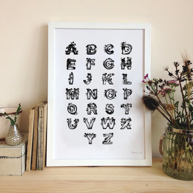 Monochrome Alphabet, Blossom Alphabet, Wall Decor, Monochrome Decor ...