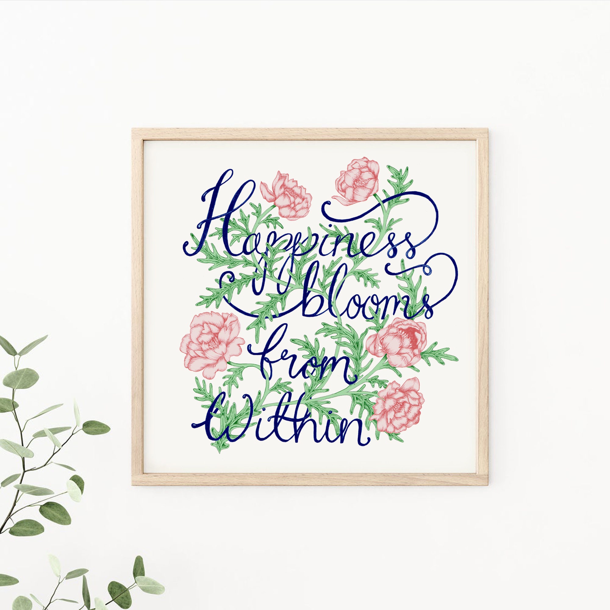 Happiness Blooms From Within, Inspirational Print, Happiness Quote ...