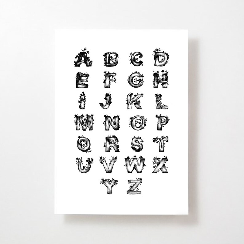 Monochrome Alphabet Blossom Alphabet Wall Decor Monochrome - Etsy UK