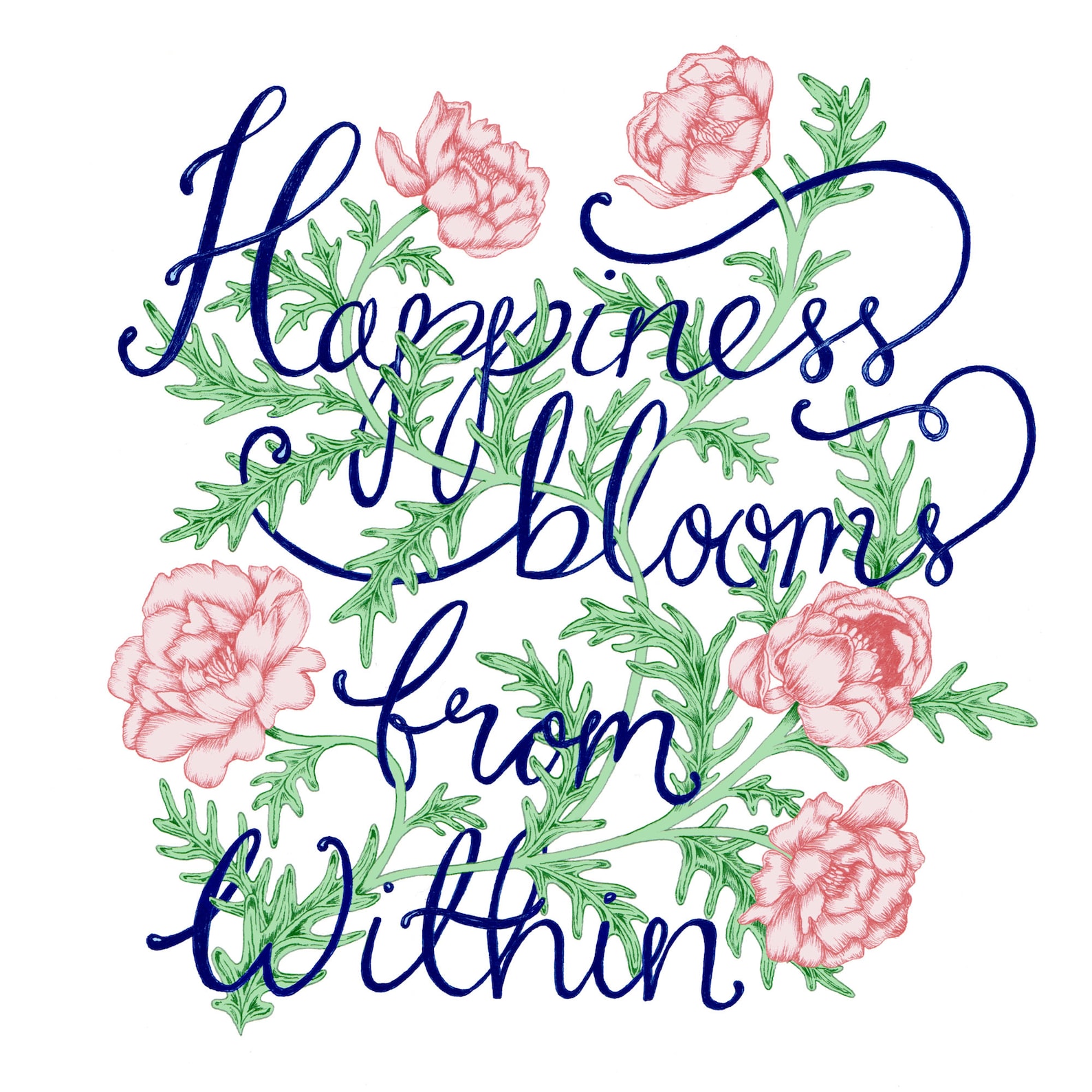 Happiness Blooms From Within, Inspirational Print, Happiness Quote ...
