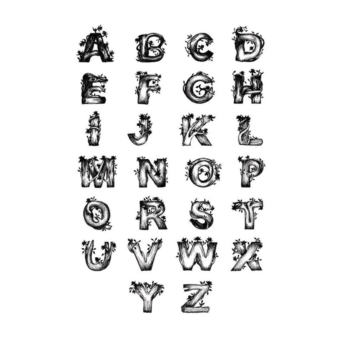 Monochrome Alphabet Blossom Alphabet Wall Decor Monochrome - Etsy UK
