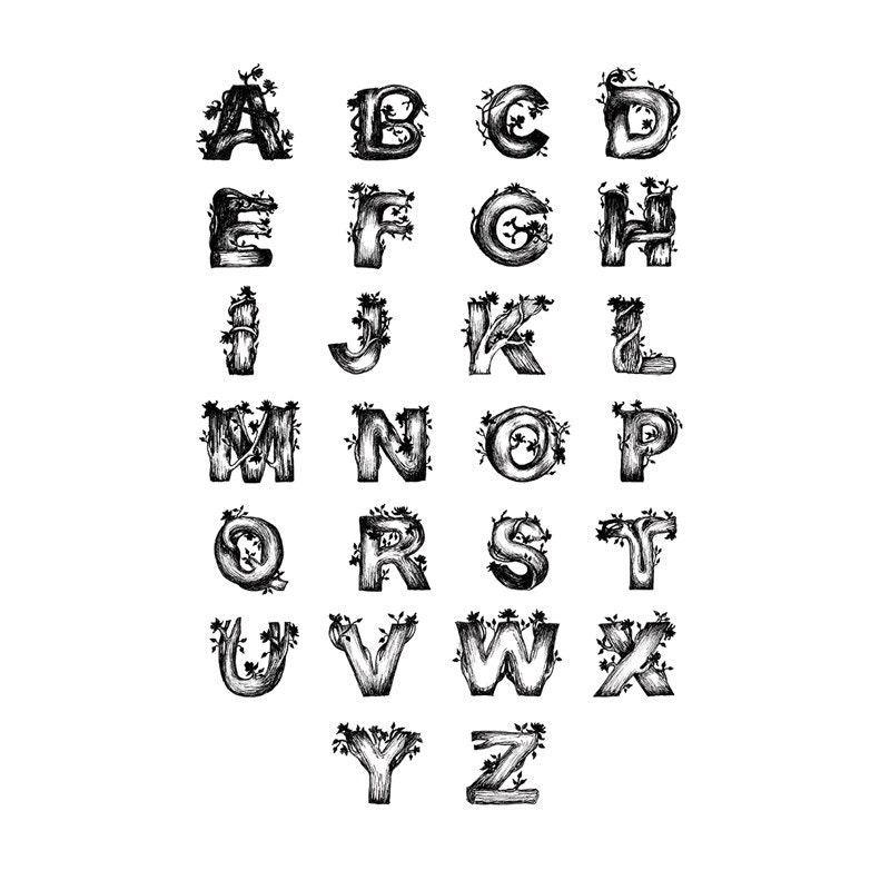 Monochrome Alphabet, Blossom Alphabet, Wall Decor, Monochrome Decor ...