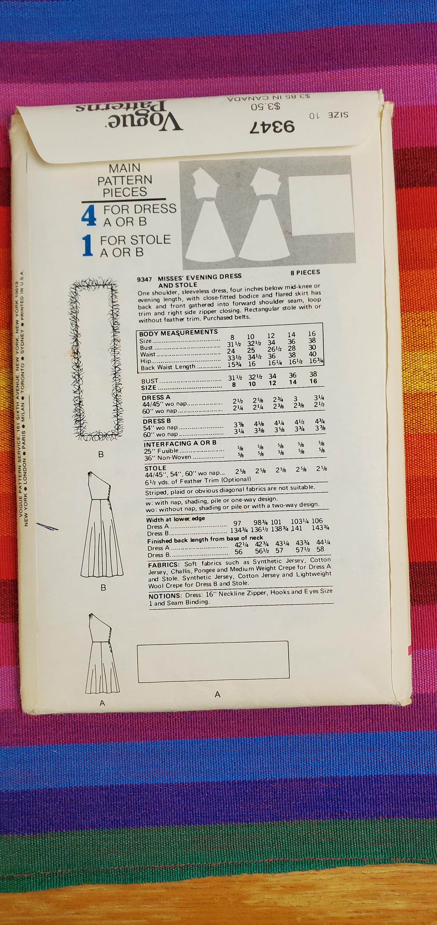 Uncut Very Easy Vogue Sewing Pattern 9347 - Misses' Evening Dress and ...