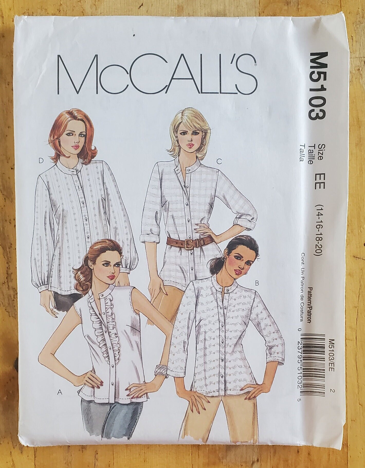 Uncut Mccall's M5103 Sewing Pattern Misses Shirts in Two Lengths Size ...