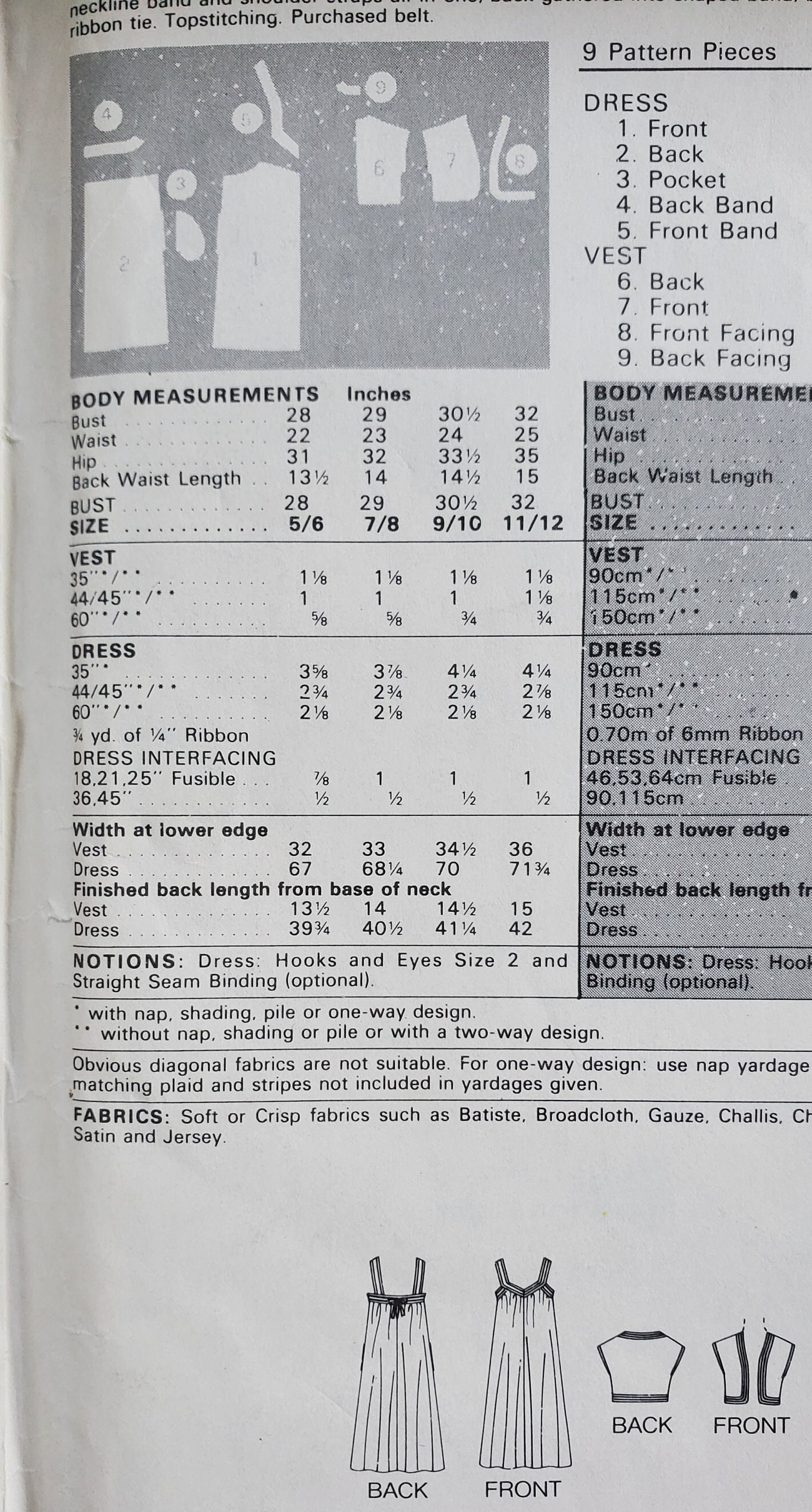 Uncut Quick! Butterick Sewing Pattern 6524 - Young Junior Teen Vest ...