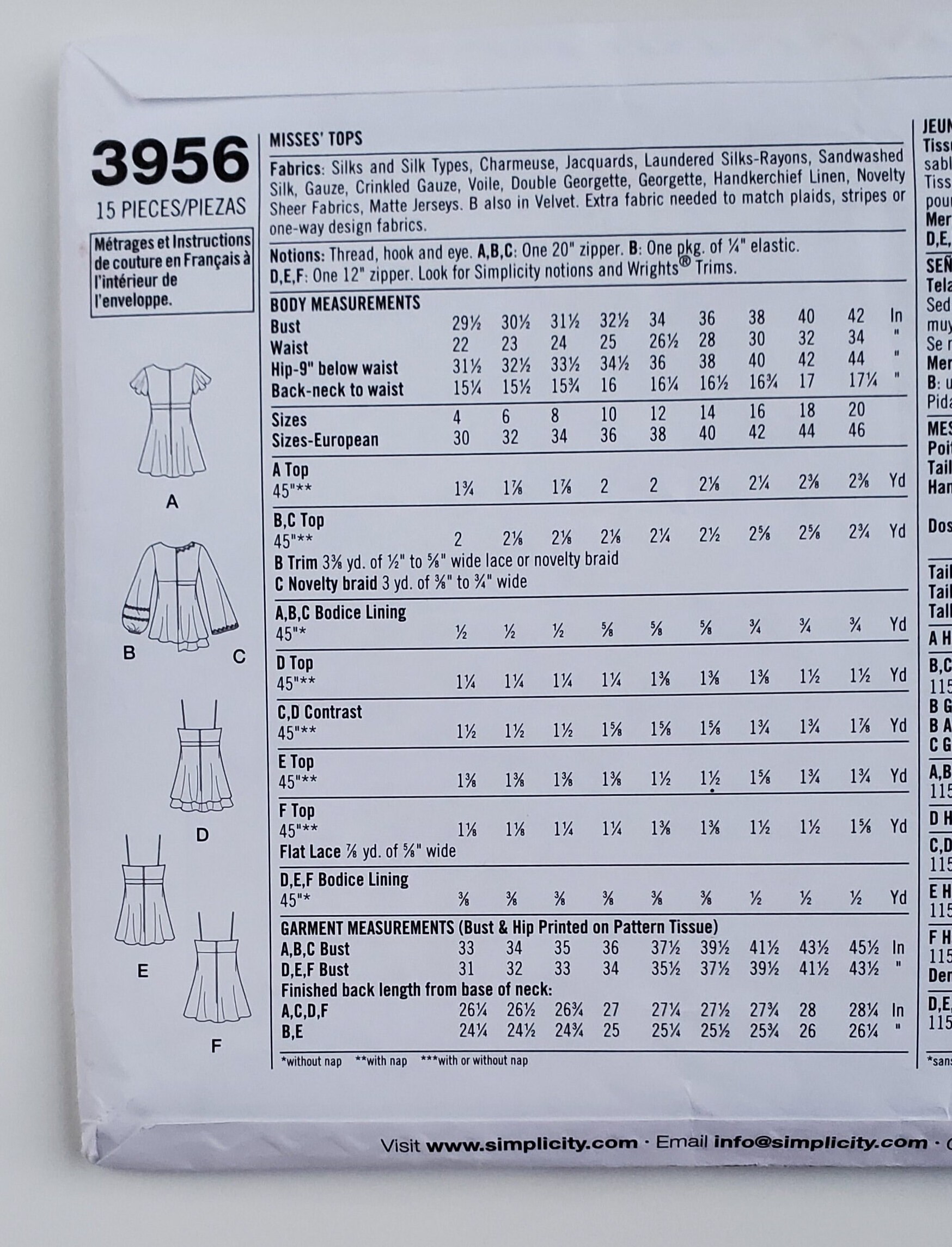 Uncut Simplicity 3956 Sewing Pattern Misses Tops 6 Made Easy Size 4-12 ...