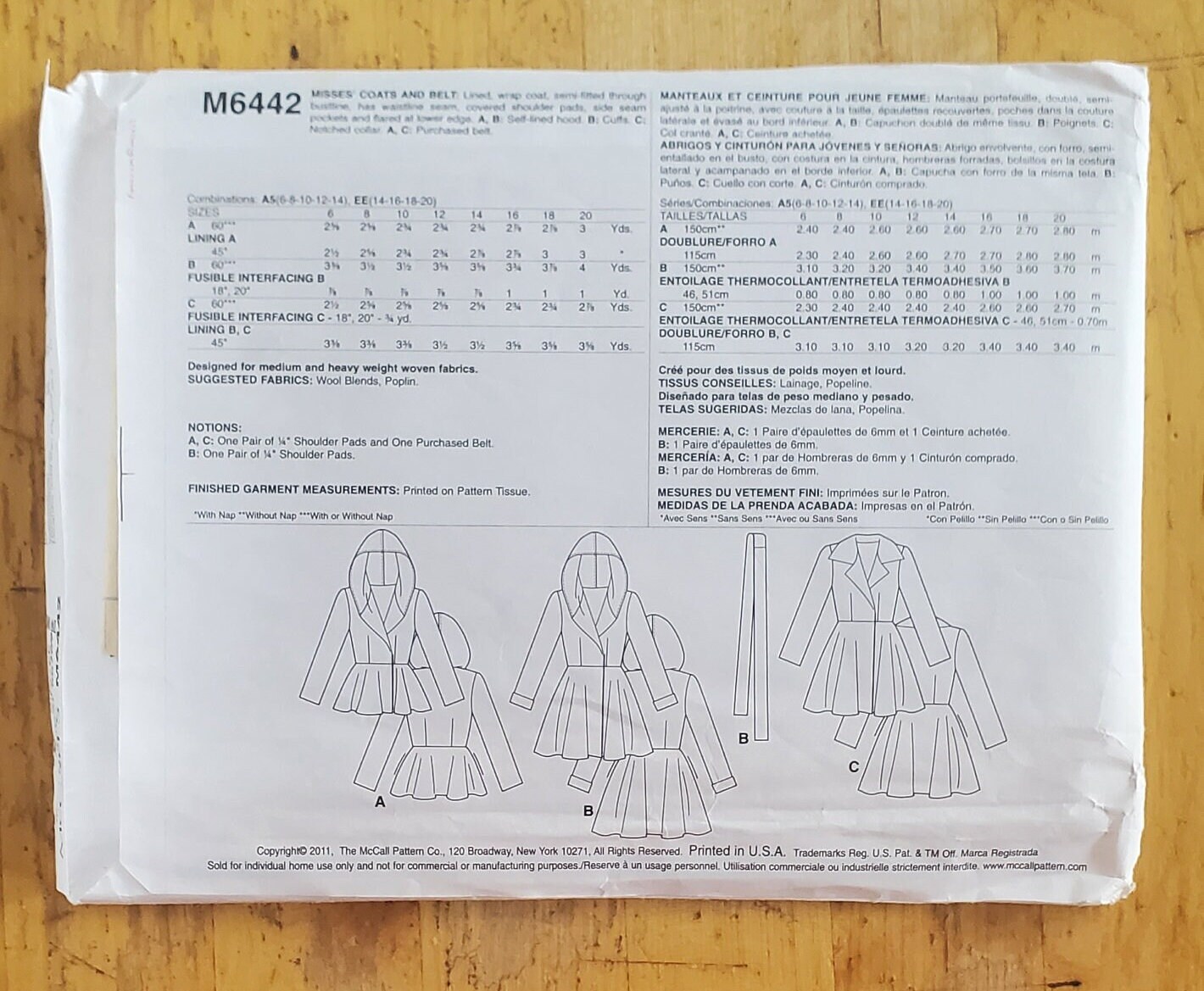 Uncut Mccall's M6442 Sewing Pattern Misses Coats and Belt Size 14-20 - Etsy