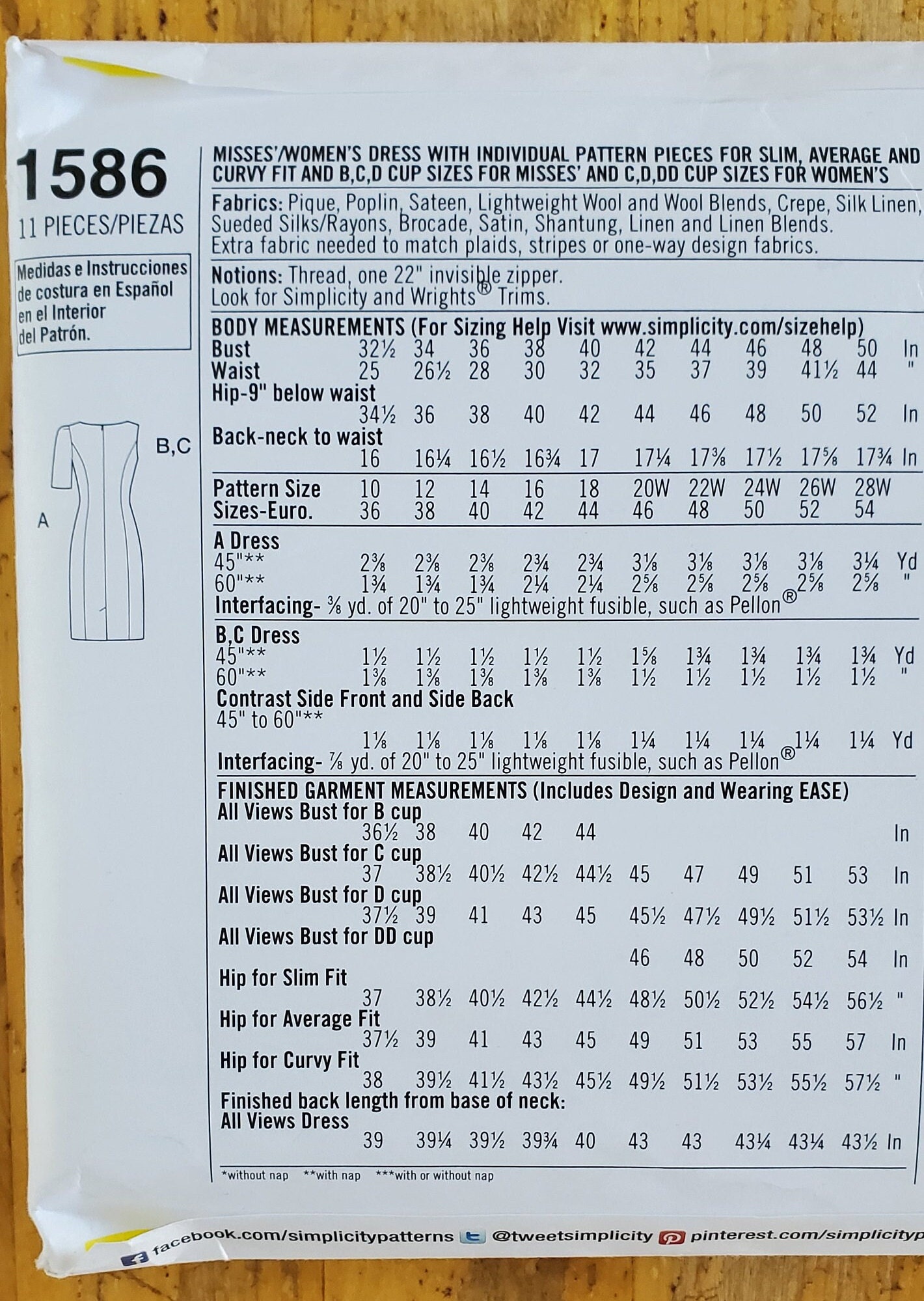 Uncut Simplicity 1586 Sewing Pattern Misses'/women's Dress With ...