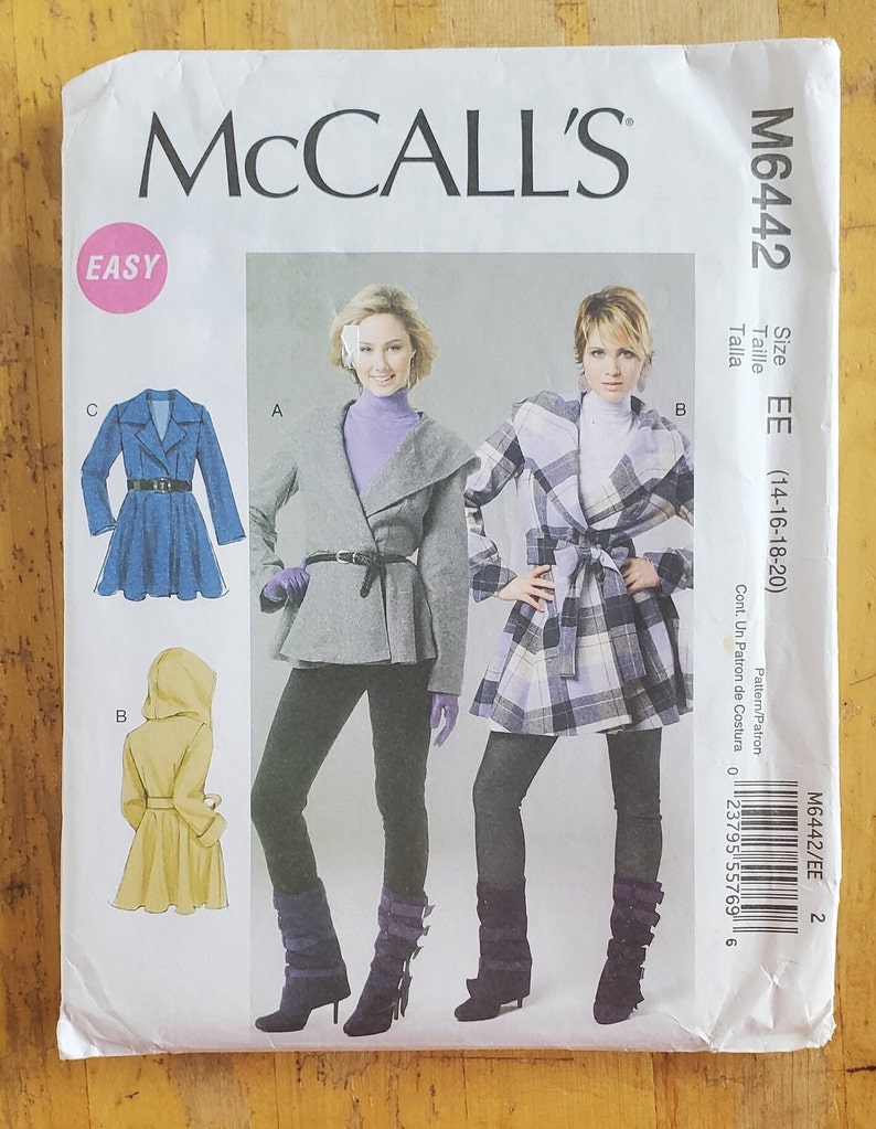 Uncut Mccall's M6442 Sewing Pattern Misses Coats and Belt Size 14-20 - Etsy