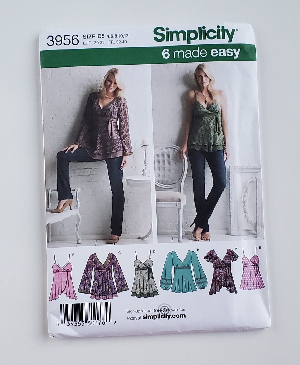 Uncut Simplicity 3956 Sewing Pattern - Misses Tops 6 Made Easy - Size 4 ...